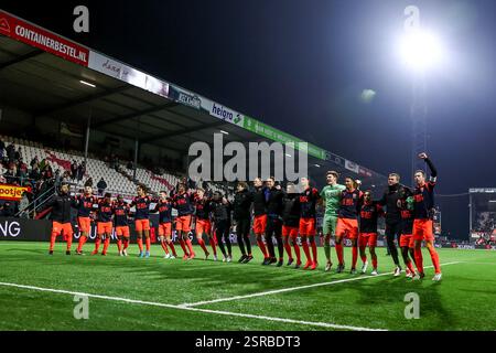 Emmen, Netherlands. 15th Feb, 2025. EMMEN, NETHERLANDS - FEBRUARY 15: Jamie Jacobs of FC ...