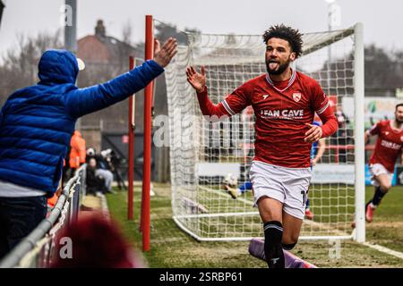 Morecambe FC's Lee Angol celebrates scoring his side's first goal of ...