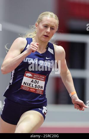 February 14, 2025: Adi Nielson of Utah State comes around the track ...
