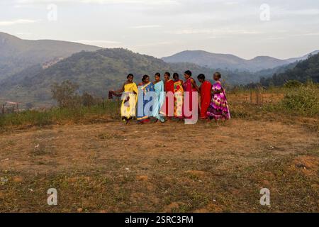 Women performing Dhimsa folk dance, Andhra Pradesh, India, Asia Stock ...