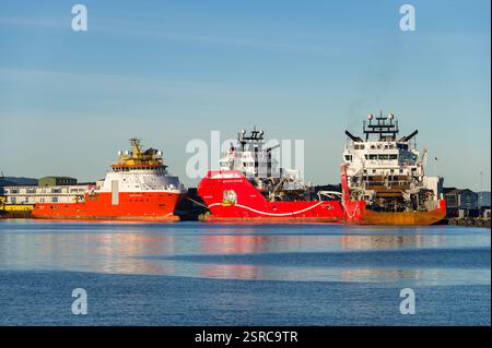 Several offshore tug ships at anchor in Bergen harbour, Norway Stock ...