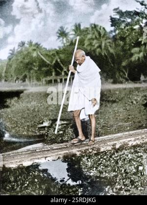 Mahatma Gandhi during his peace march in Noakhali West Bengal, India ...