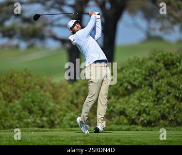 Scottie Scheffler tees off on the 16th hole during the second round of ...