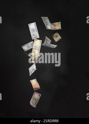 Indian currency notes floating in air Stock Photo - Alamy