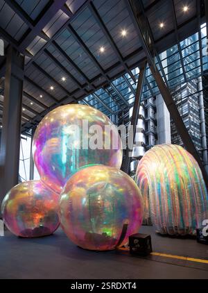 Inflatable iridescent spheres at the London, UK, Leadenhall Building ...
