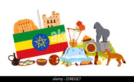 Ethiopian culture elements and landmarks of Ethiopia, coffee, honey ...