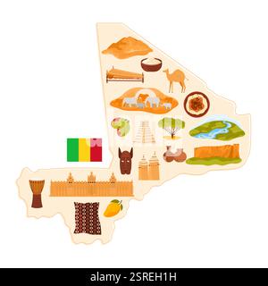 Travel to Mali infographic set, culture elements, food and landmarks ...