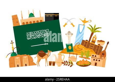 Travel to Saudi Arabia infographic poster collage on stylized ...
