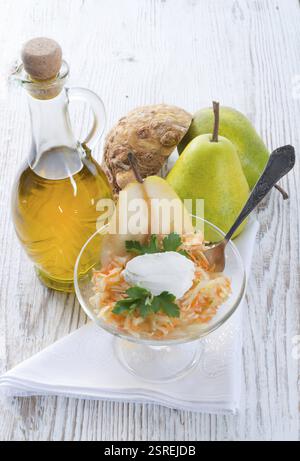 Celery salad with pear Stock Photo - Alamy