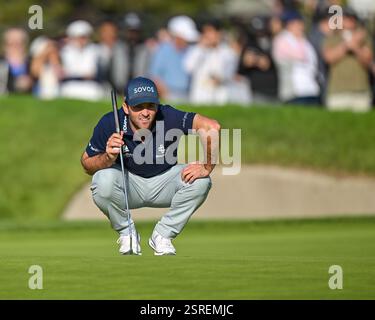 Denny McCarthy lines up a putt on the second hole during the second ...