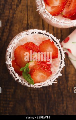 A serving of strawberry over tapioca and jelly Stock Photo - Alamy