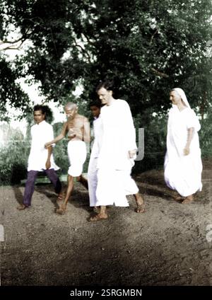 Mahatma Gandhi with Father Verrier Elwin and Mirabehn, India, Asia ...