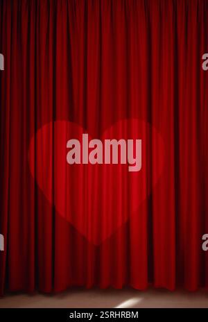 red stage curtain background with heart symbol ligst shape Stock Photo ...