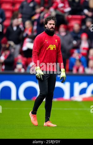Goalkeeper Alisson Becker of Liverpool warms up ahead of kick-off ...