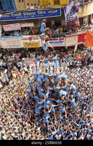 Men making human pyramid to break Dahi Handi, Janmashtami festival ...