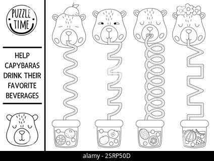 Capybara black and white drawing, writing, tracing and coloring page ...