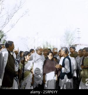 Mahatma Gandhi talking with Prof Malkani during visit Santiniketan ...