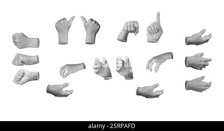 Hand with fingers making different gestures, raised upward in an ...