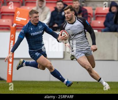 Ben Stevenson of Newcastle Falcons in action during the Gallagher ...