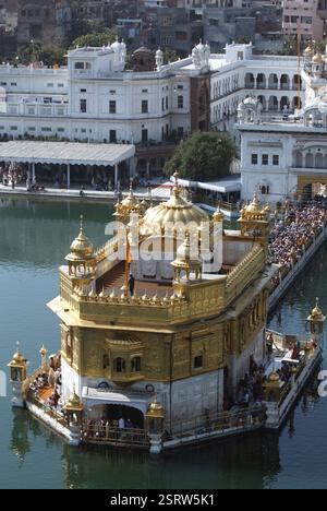 Aerial view of Sri Harimandir Darbar Sahib or Golden temple in Amritsar ...