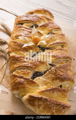 Homemade braided bread rolls or buns baked from whole grain spelt flour ...