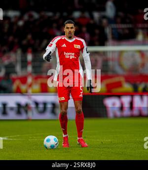 February 15 2025: Danilho Doekhi of 1.FC Union Berlin heads during a 1 ...