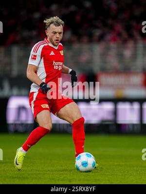 February 15 2025: Benedict Hollerbach of 1.FC Union Berlin controls the ...