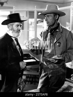 George "Gabby" Hayes, Randolph Scott, on-set of the film, "The Cariboo Trail", 20th Century-Fox ...