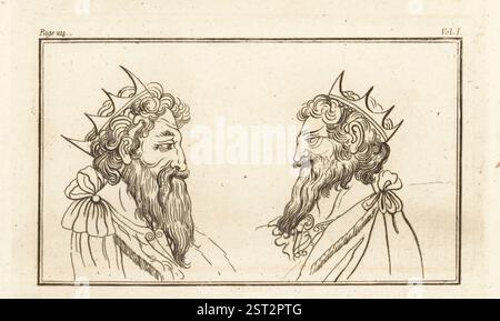 Heads in profile of Attila the Hun, ruler of the Huns, c.406-453. Face ...