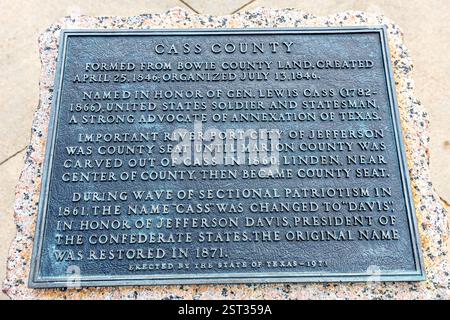 Historical marker about history of Cass County Texas Stock Photo - Alamy