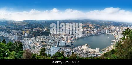 Bird's eye view of Jinhu Lake and city scenery, Gejiu, Yunnan, China ...