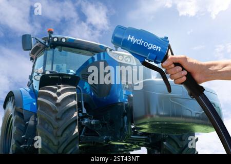 Hydrogen fuel cell agricultural tractors. Concept Stock Photo - Alamy