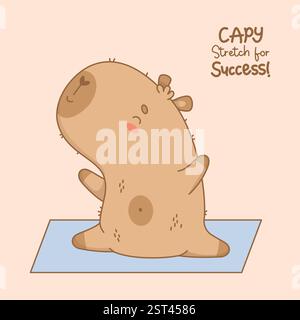 Cute capybara stretching on yoga mat. Funny Cartoon kawaii animal ...