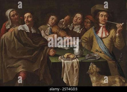 Gregorius Oosterlinck - A tavern interior with soldiers merrymaking ...