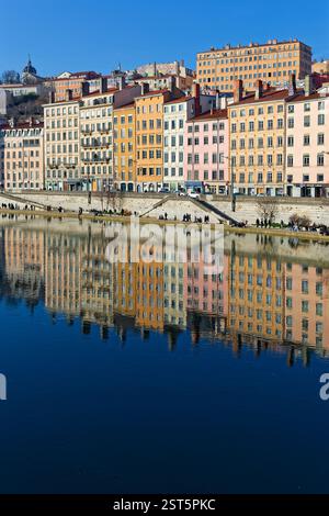 France, Lyon, Quays of the Saône River, Quai Fulchiron, Church Saint ...