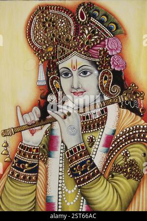 Lord Krishna Miniature Painting on Ivory Stock Photo - Alamy