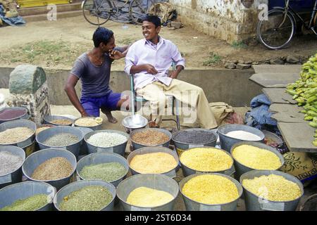 man selling food grains on street, bailhongal, karnataka, india Stock ...