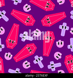 Cute Coffin and pretty cross pattern. Cemetery background Stock Vector ...