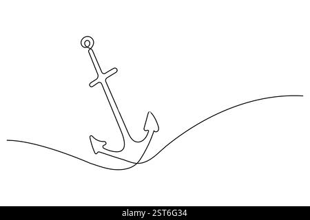 Ship anchor one line drawing minimalist nautical vector illustration ...
