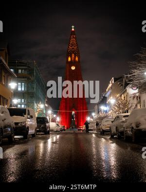 Reykjavik illuminated streets. Iceland Stock Photo - Alamy