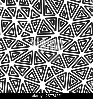 Triangles pattern. Multiple repeated inner triangles. Small shape size. Black and white style ...