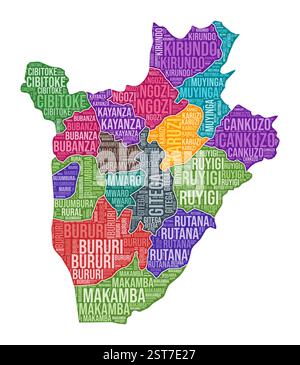 Burundi Word Cloud. Country shape with region division. Burundi ...