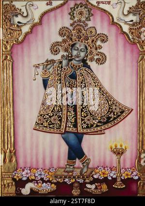Lord Krishna Miniature Painting on paper Stock Photo - Alamy