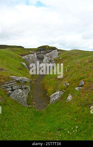 Remains of Cairn o’Get chambered burial cairn Scotland July Stock Photo ...