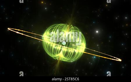 Magnetar, neutron star with extremely powerful magnetic field. 3d ...