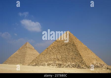 Pyramid of Menkaure. On the left, Pyramid of Khafre. Giza necropolis ...