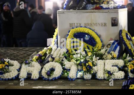 Flowers are laid at the Billy Bremner Statue during the Premier League ...