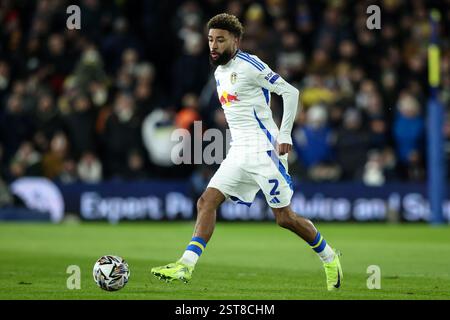 Jayden Bogle of Leeds United passes the ball during the Leeds United FC ...