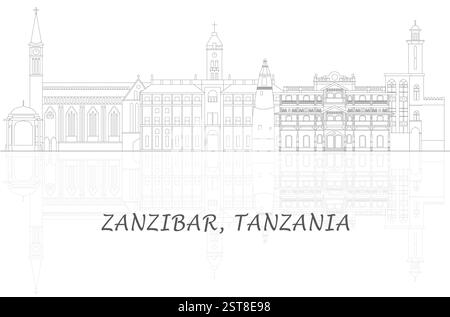 Outline Skyline panorama of Zanzibar, Tanzania - vector illustration ...