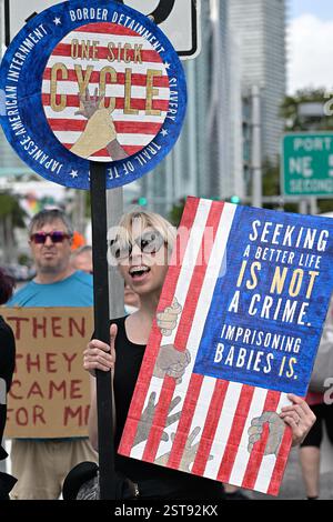 Miami, USA. 17th Feb, 2025. People protest against US President Donald ...